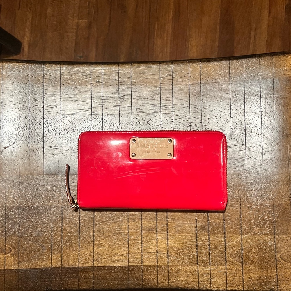 Kate Spade Red Patent Leather Zip Around Wallet - Gem